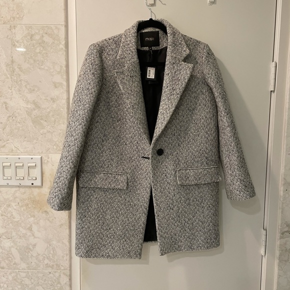 Maje | Jackets & Coats | Maje Long Grey Herringbone Blazer | Poshmark